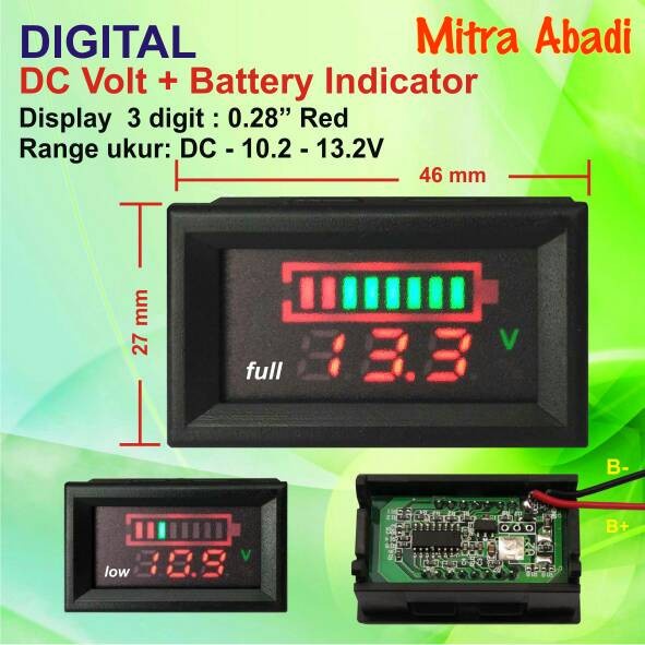 Jual DUAL DISPLAY Voltmeter + Battery Indicator DC 10,2V-13,2V With Frame Indonesia|Shopee Indonesia