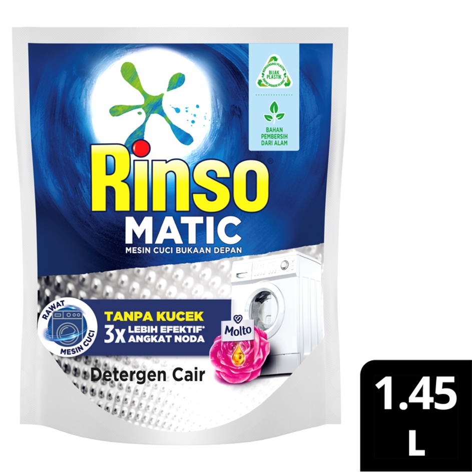 Jual Rinso Matic Deterjen Cair Detergent Mesin Cuci Bukaan Depan 3X Lebih Efektif 1.45L ...