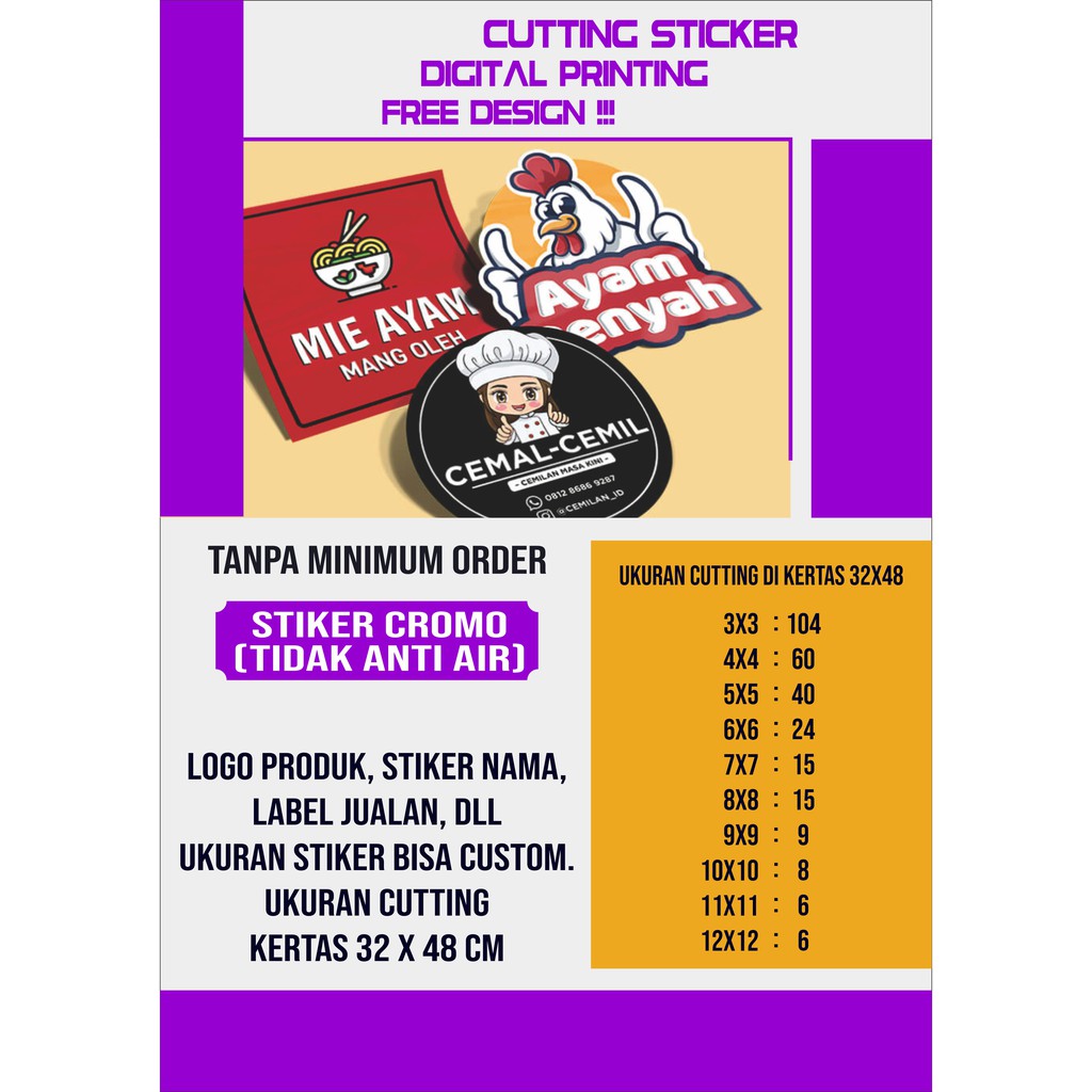 Jual Stiker A3+ termurah label makanan minuman bahan bontaq/cromo ...
