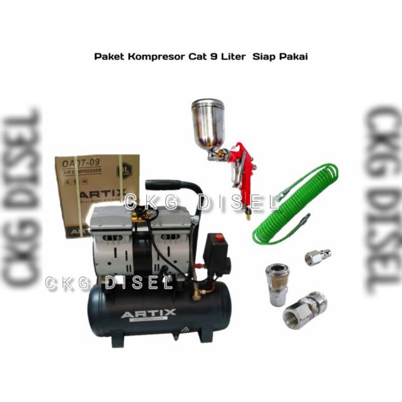 Jual Kompresor Cat Listrik Atrix Oilles 9Liter + Spray Gun Siap Pakai ...