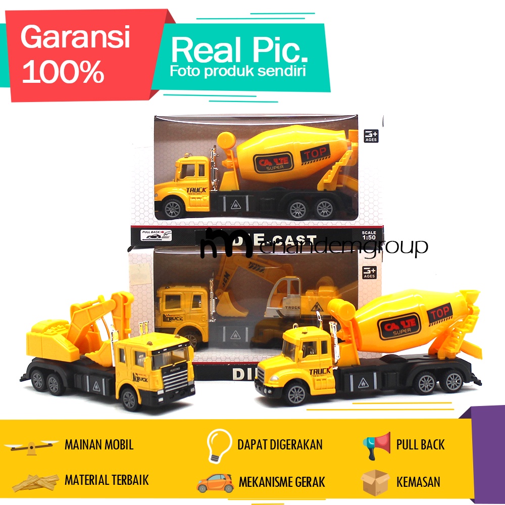 Jual Diecast Miniatur Mainan Mobil Besi Truk Molen Semen Excavator Beko ...