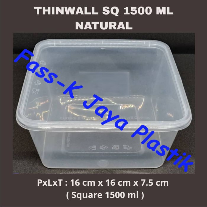 Jual Thinwal square 1500ml / Kotak makan Thinwall Persegi 1500 ml ...