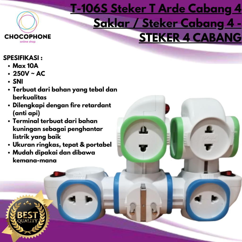 Jual Steker T Arde Cabang 4 Saklar/Steker T-Arde 4 Arah/Colokan 4 ...
