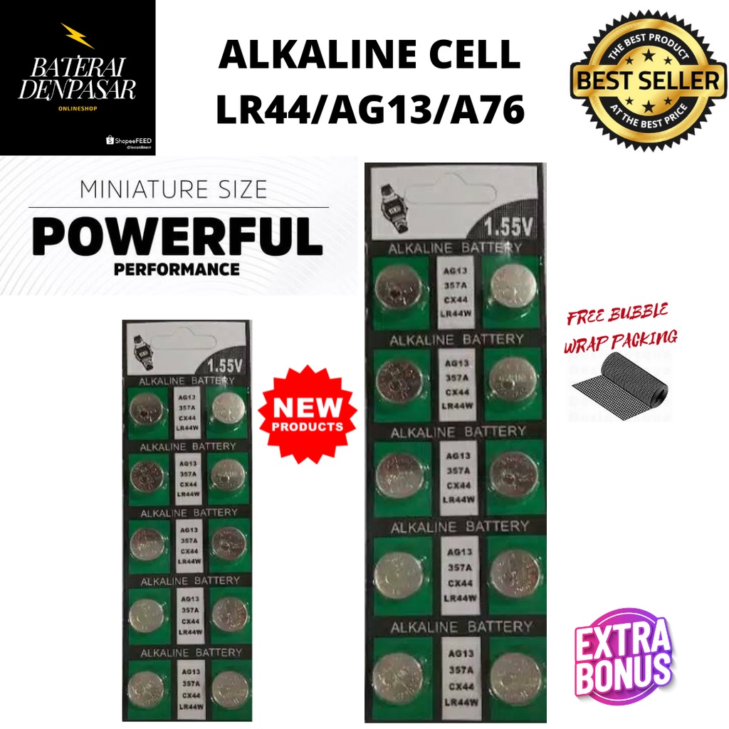 Jual BATERAI BATTERY ISI 10PCS /1 lembar LR44 357 AG13 A76 L1154 ALKALINE SNI | Shopee Indonesia
