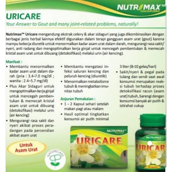 Jual NUTRIMAX URICARE 30 KAPSUL / 60 KAPSUL ASAM URAT & KESEHATAN ...