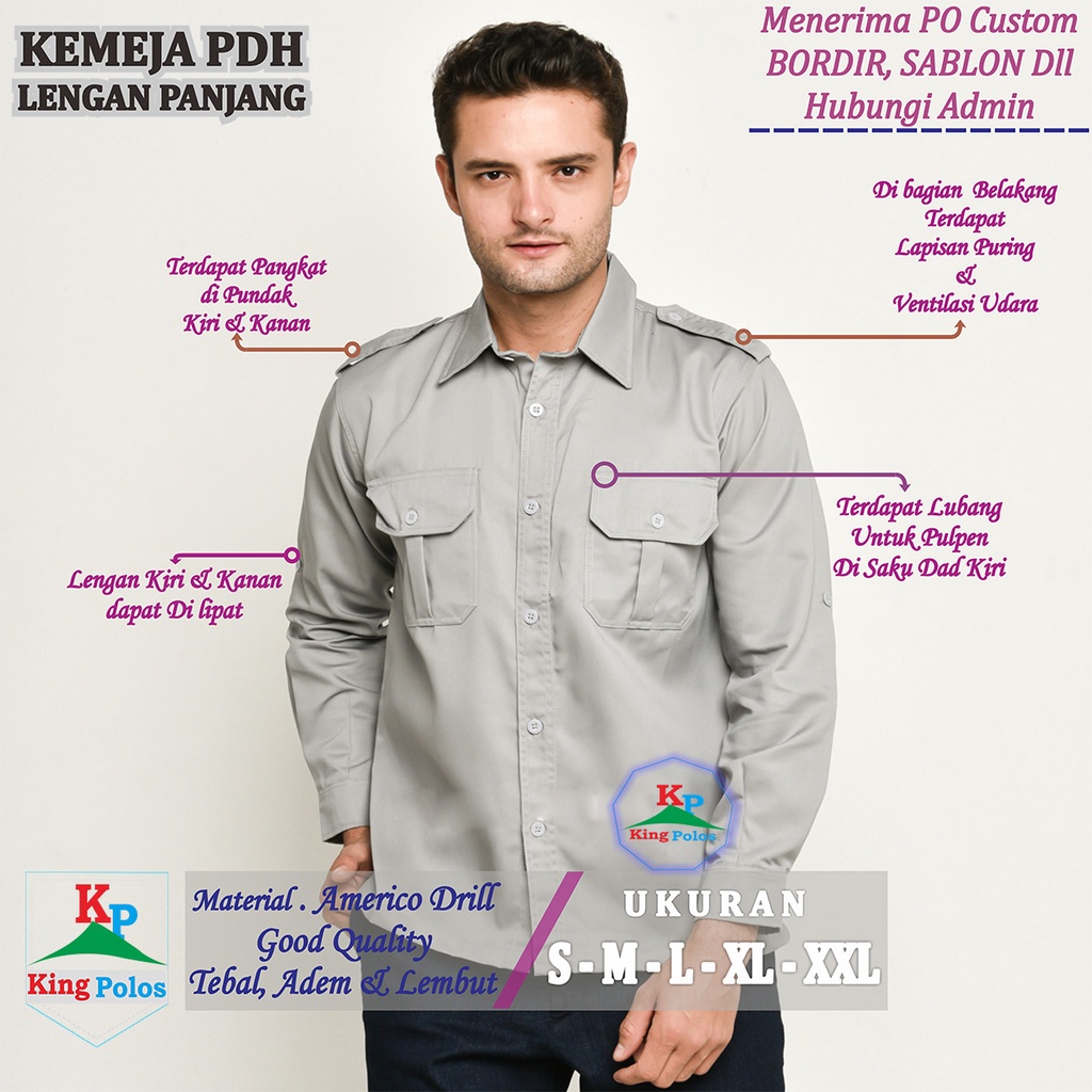 Jual KEMEJA FORMAL PDH/PNS/ASN/PILOT/SATPAM Warna ABU-ABU | KEMEJA KERJA LENGAN PANJANG POLOS ...
