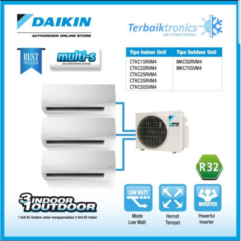 Jual 1 PK + 1 PK AC Daikin Multi S 2 Indoor 1 Outdoor MKC50RVM4 | Shopee Indonesia