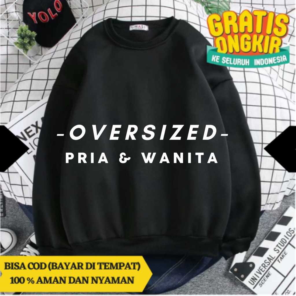 Jual Sweater Hitam Polos Crewneck Basic Sweatshirt Pria Wanita Couple ...