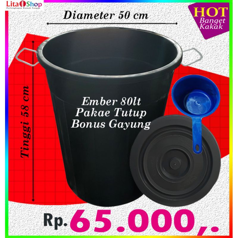 Jual Ember plastik / ember jumbo / ember besar 80 liter / bonus gayung ...