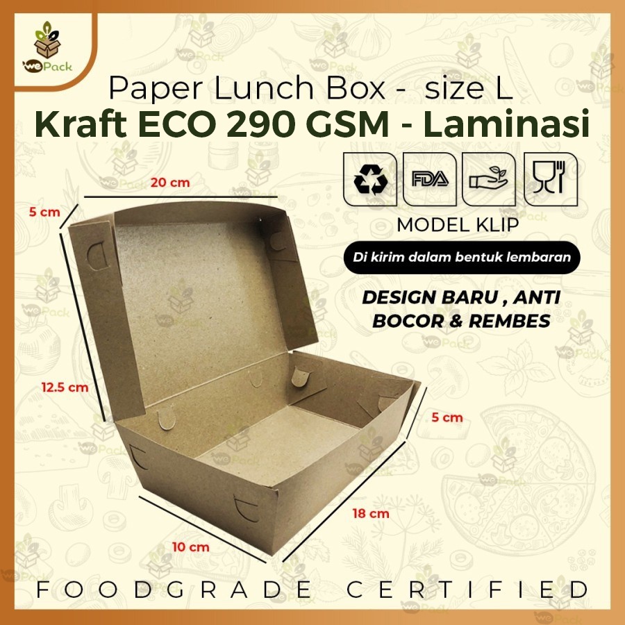 Jual PAPER LUNCH BOX L 290 GSM ECO PE Laminating Makanan Basah Model ...