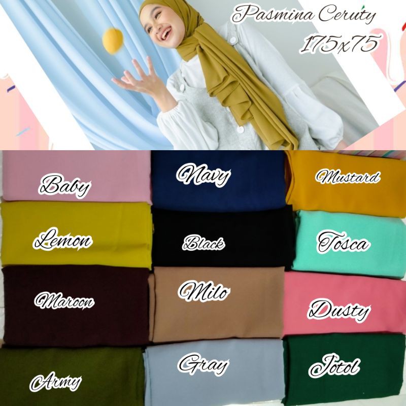 Jual Pasmina Ceruty babydoll premium panjang 2 meter x 75cm | Shopee Indonesia