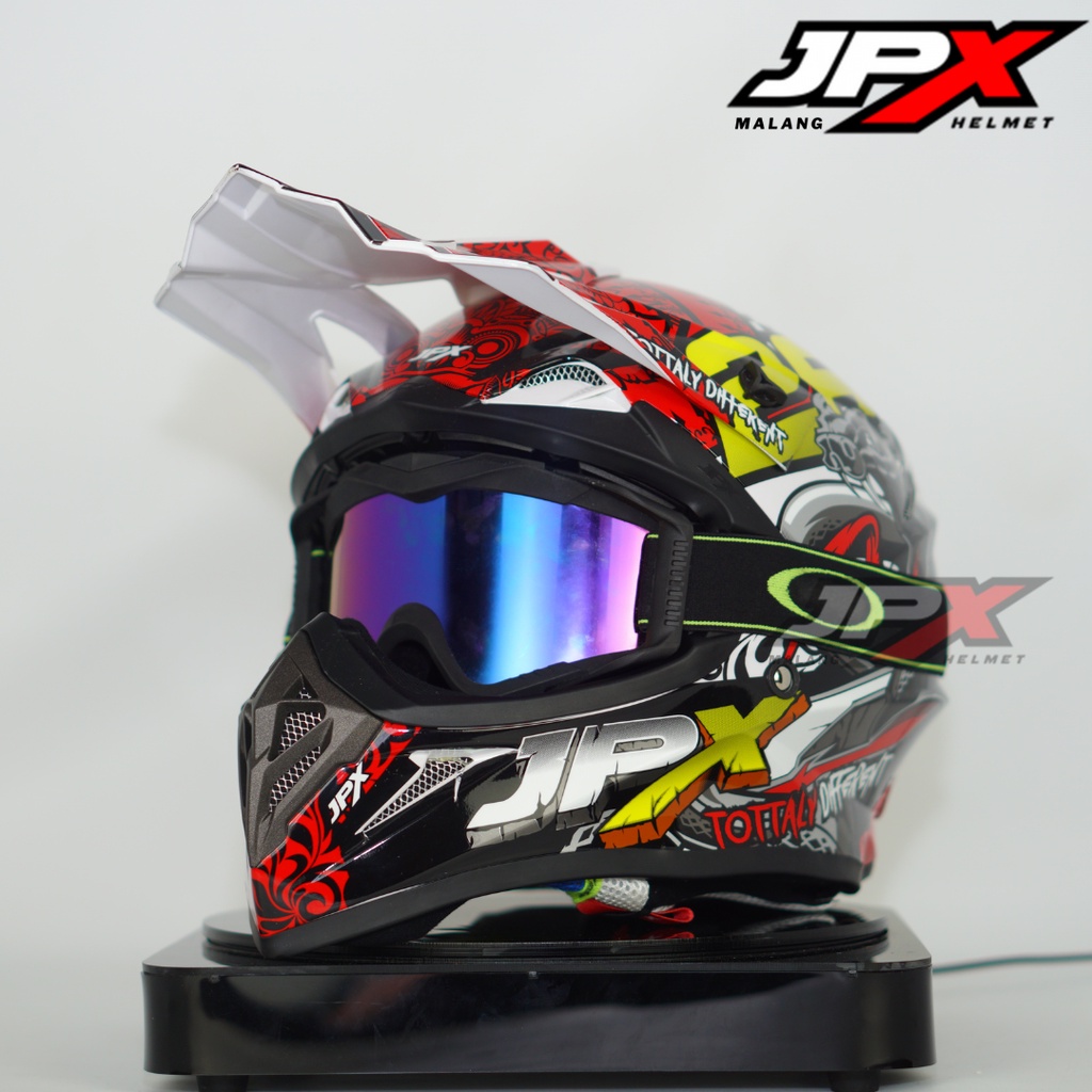 Jual Helm JPX Moto Trail FOX1 X16 motif Plus Kacamata Google | Shopee Indonesia