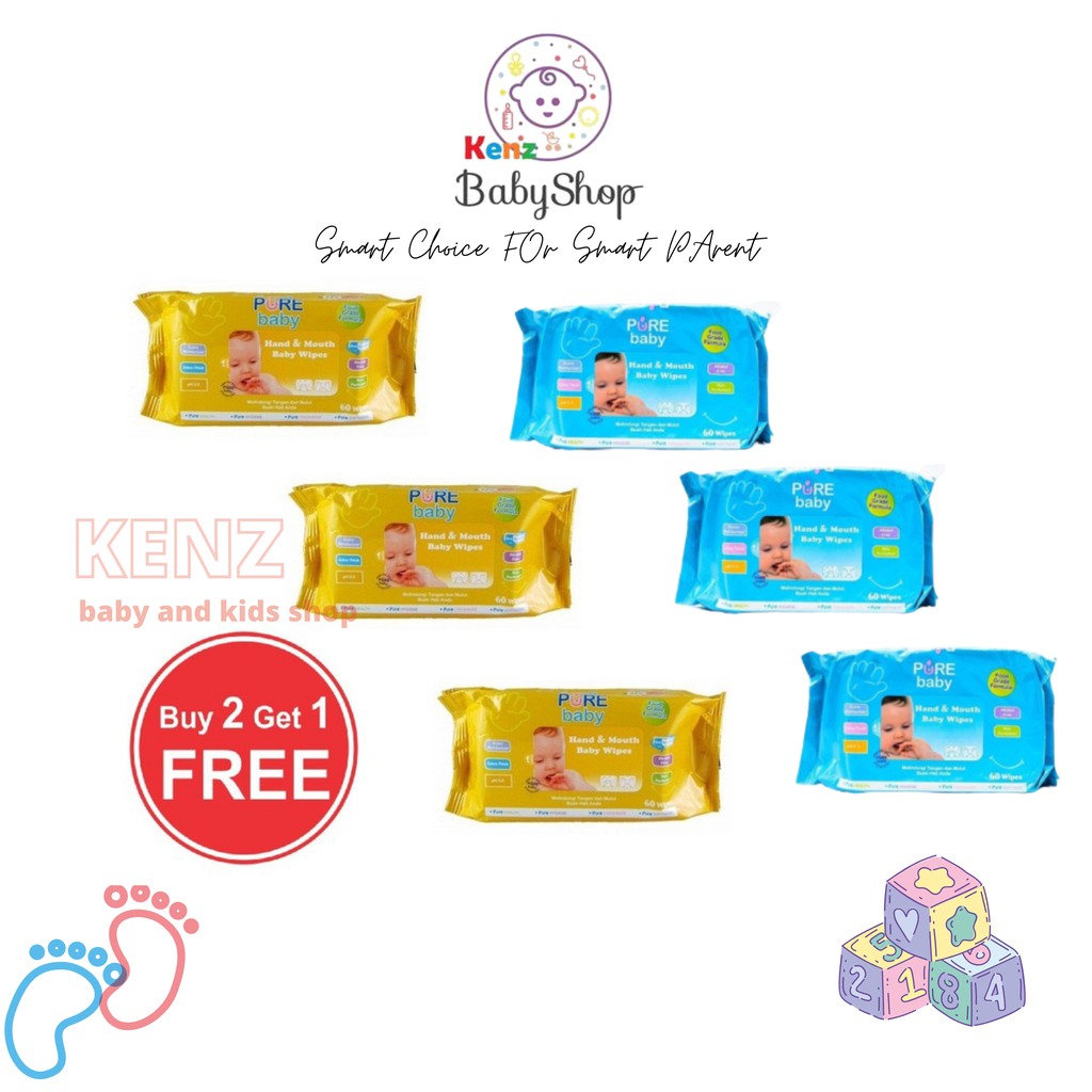 Jual ISI 3 Pure Baby Hand & Mouth Baby Wipes 60S Tissue Basah Pure Baby ...