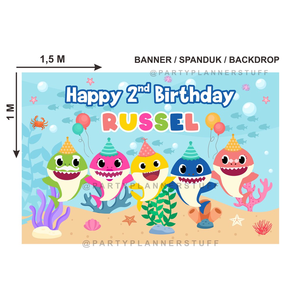 Jual Banner ultah baby shark spanduk babyshark backdrop ulang tahun ...