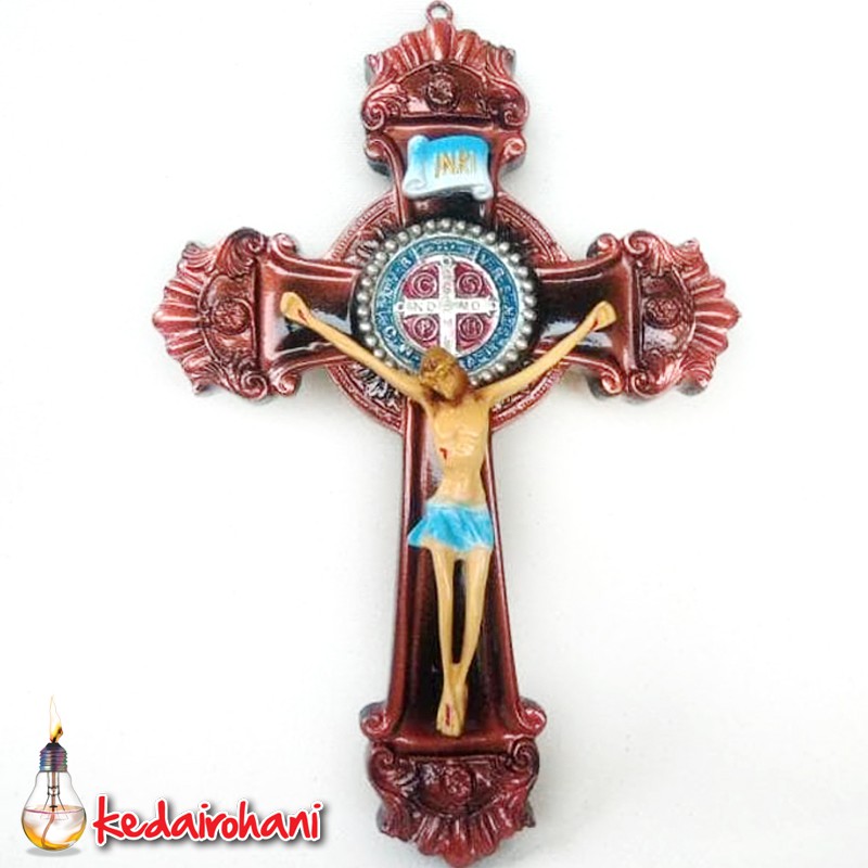 Patung Salib Dinding / Gantung Unik Yesus Medali Benedictus 26 cm ...