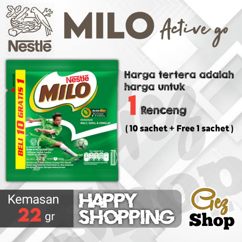 Jual MILO Sachet 22 gr (10 sachet BONUS 1 Sachet) | Shopee Indonesia