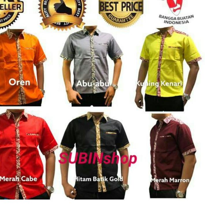 Jual Seragam Kemeja Kerja/Hitam Kombinasi Batik Gold/bahan Drill/s,m,l ...