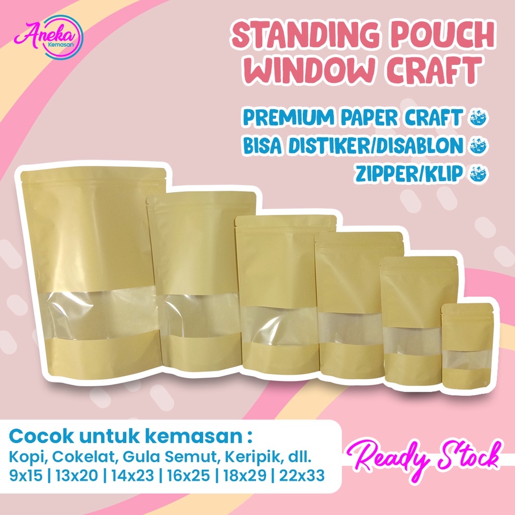 Jual (1 PACK ISI 100 PCS) Standing Pouch Window Ecopack Craft 9x15 ...