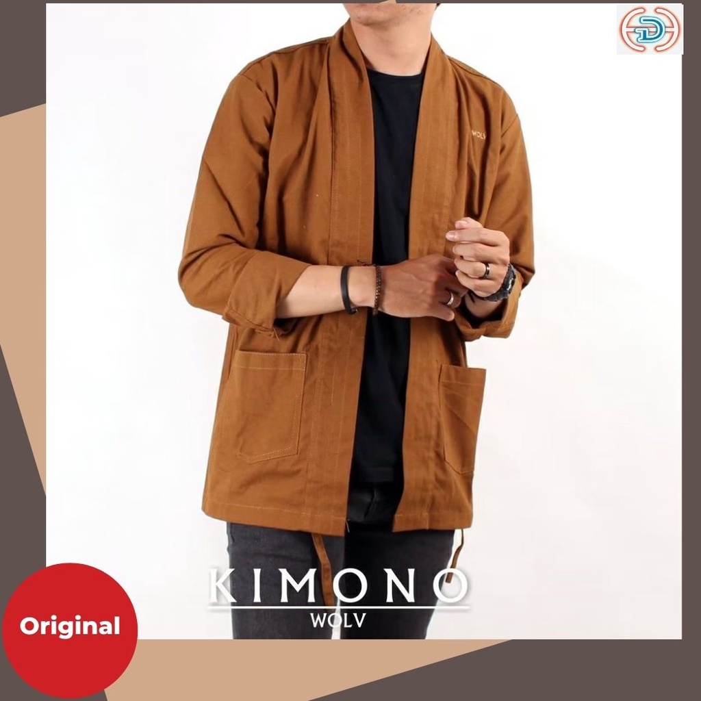 Jual Kemeja Kimono Wolv Outer pria lengan panjang Mocca Canvas Cotton ...