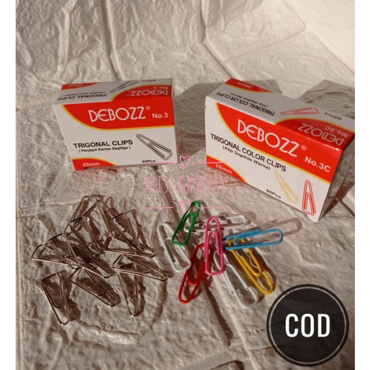 Jual Trigonal clips warna 1box (60pcs)/ KLIP KERTAS / trigonal colour ...