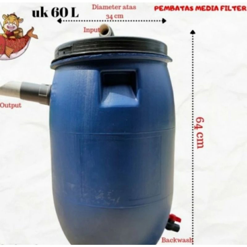Jual Tong/ember 60L Biru Filter kolam ikan bonus pembatas | Shopee ...