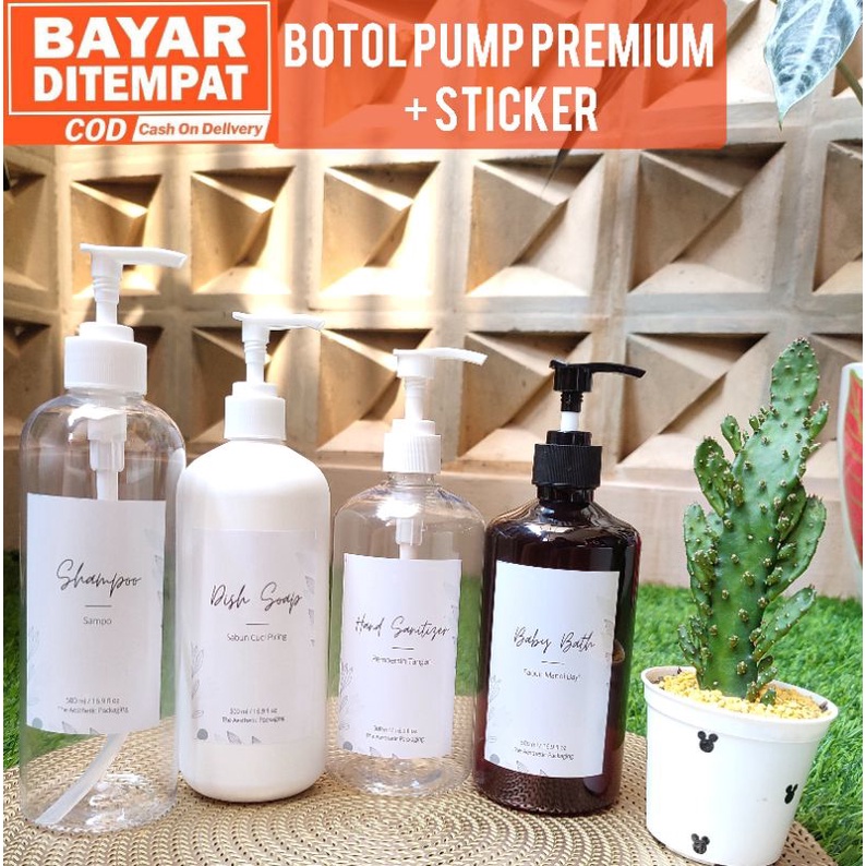 Jual (COD) Botol pump 500ml + stiker anti air , the aesthetic packaging ...