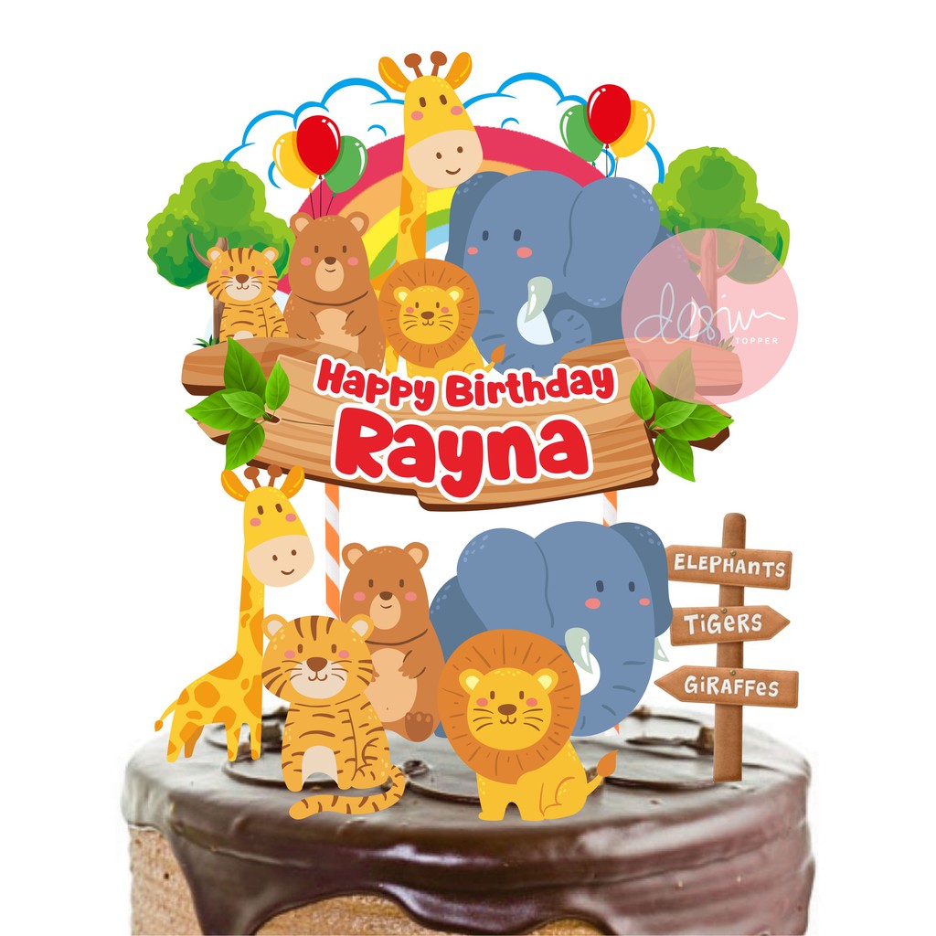 Jual Cake Topper Zoo/Hewan/Animal (Custom Nama & Umur) FREE PACKING DUS ...