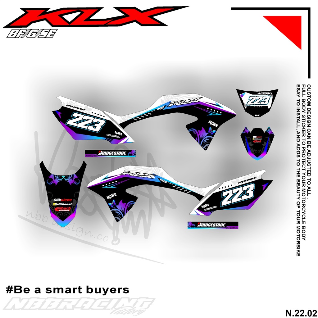 Jual (COD) Sticker Striping KLX BF/ G /SE Extreme Desain Decal KLX BF Supermoto Trail N.22.02 ...