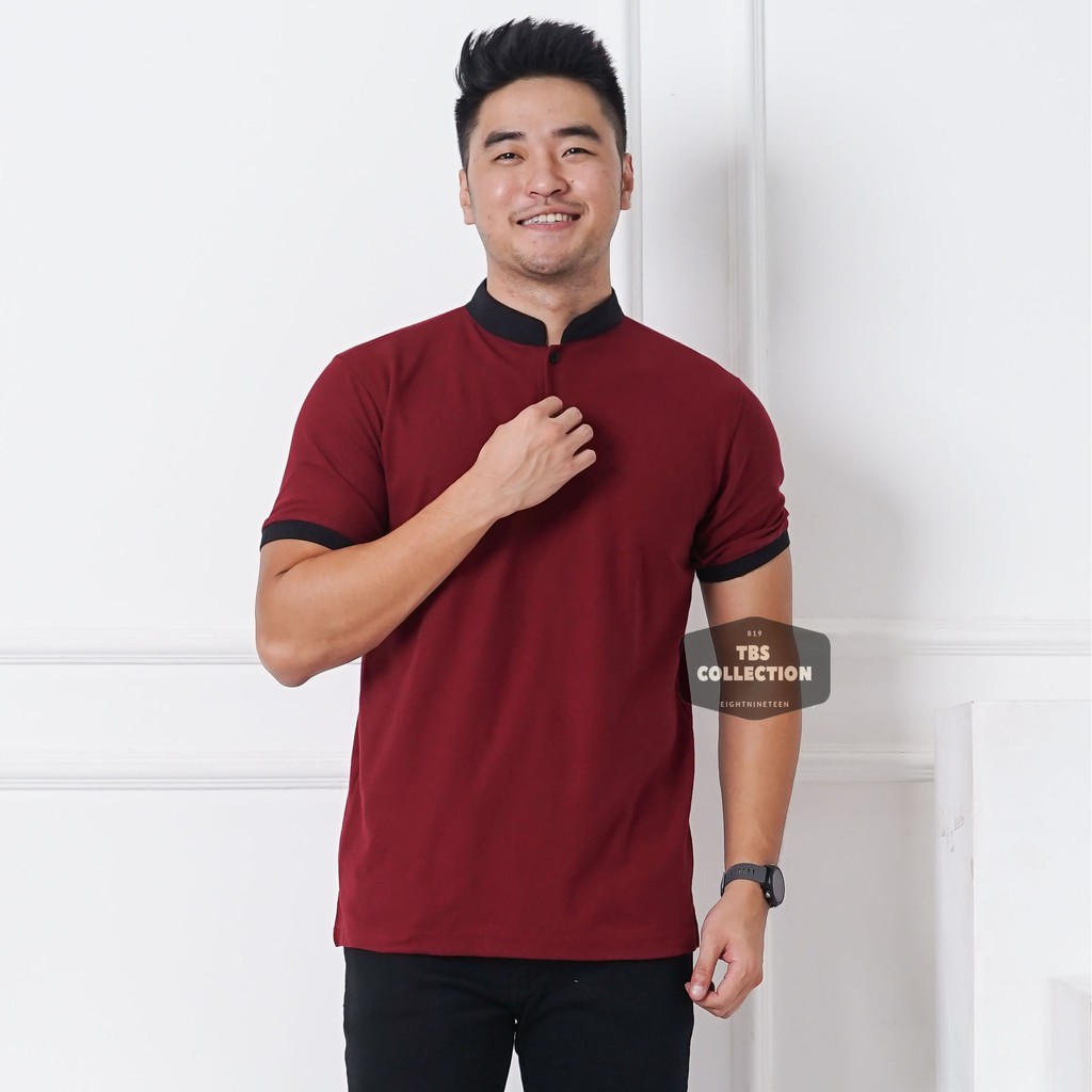 Kaos Polo Shirt Kerah Shanghai Polos Merah Maroon Polo Shirt Pria ...