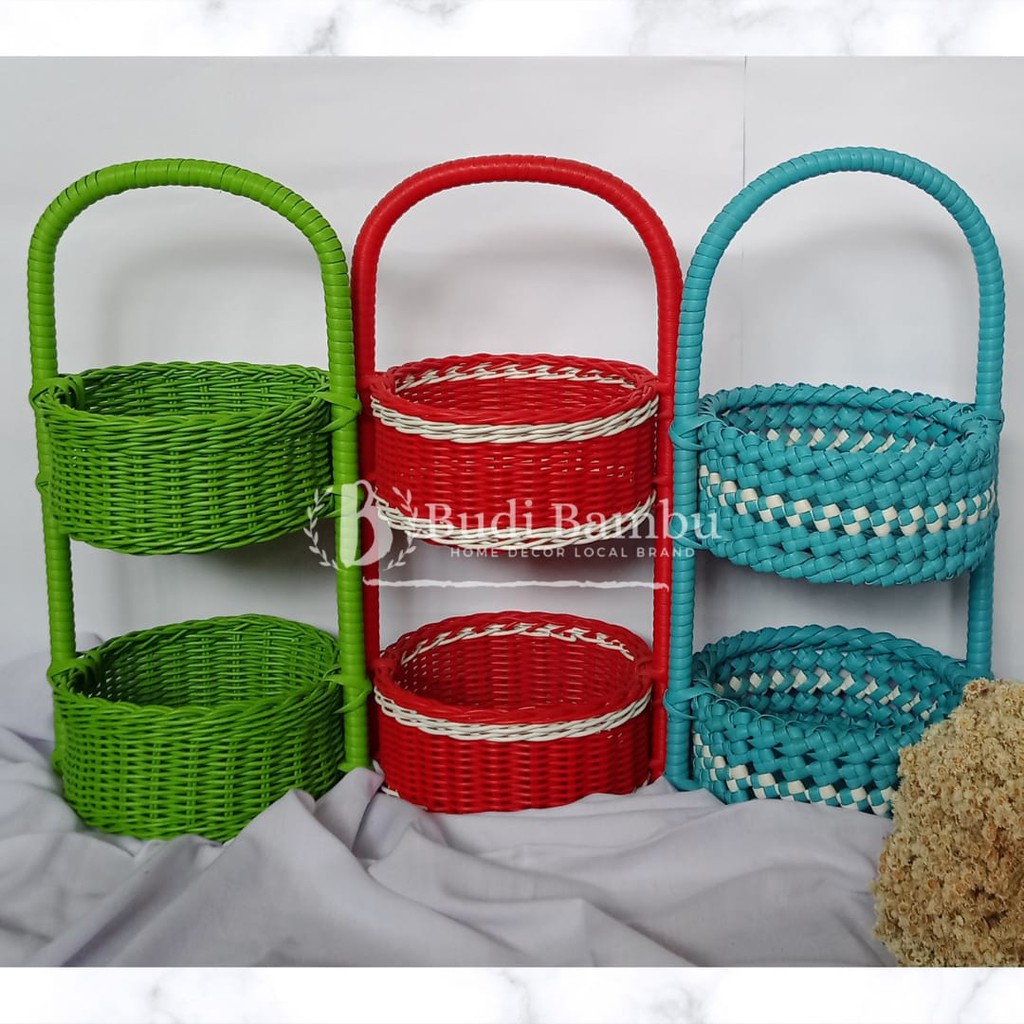 Jual Rak Bawang Rotan sintesis 2 susun motif anyam ketupat/ murah ...