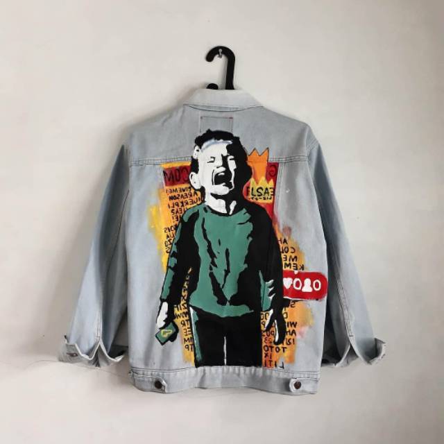 Jual BANKSY ARTWORK CUSTOM DENIM JACKET | Shopee Indonesia