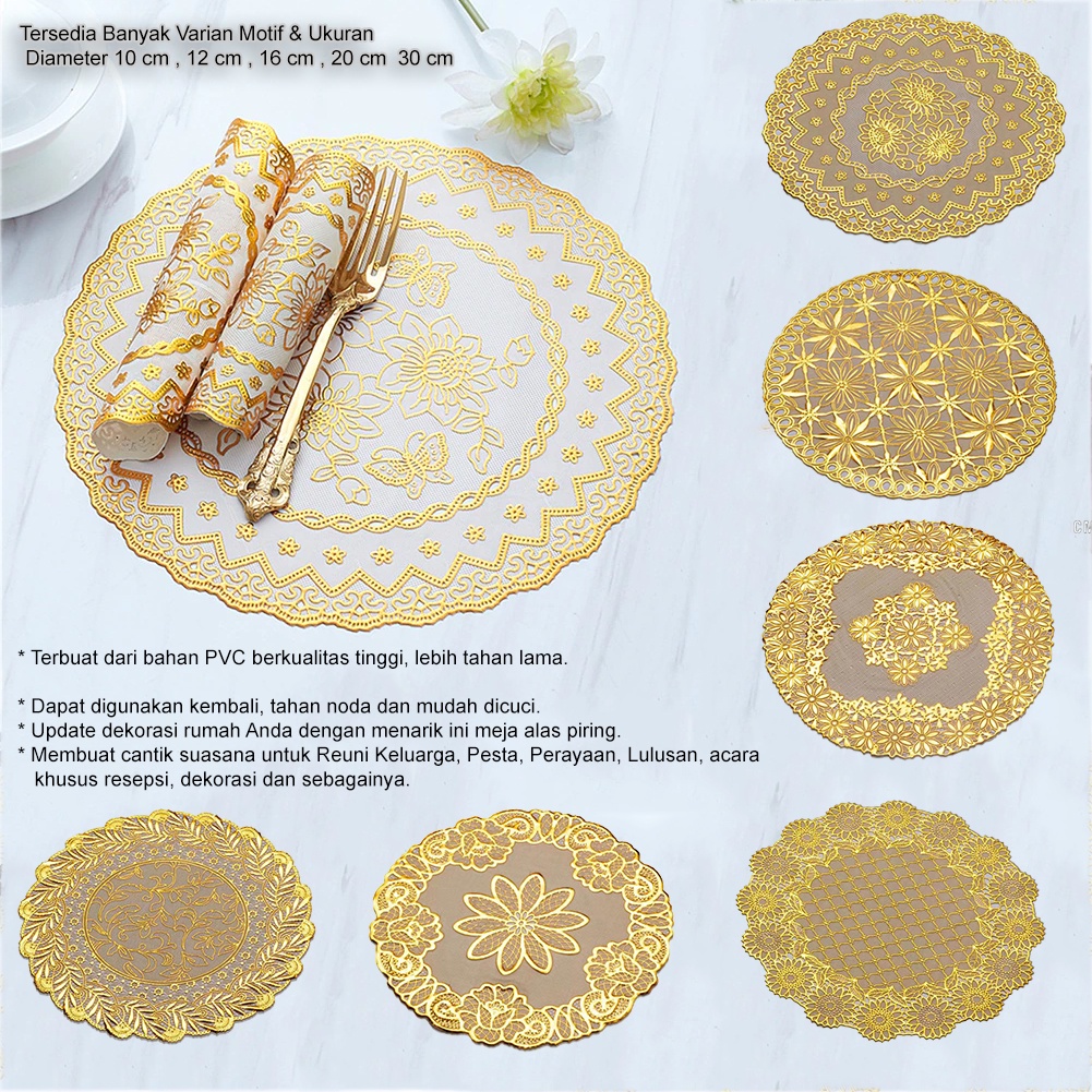 Jual Tatakan Meja Placemat Motif Kotak Bulat Gold Tahan Panas Table Mat ...