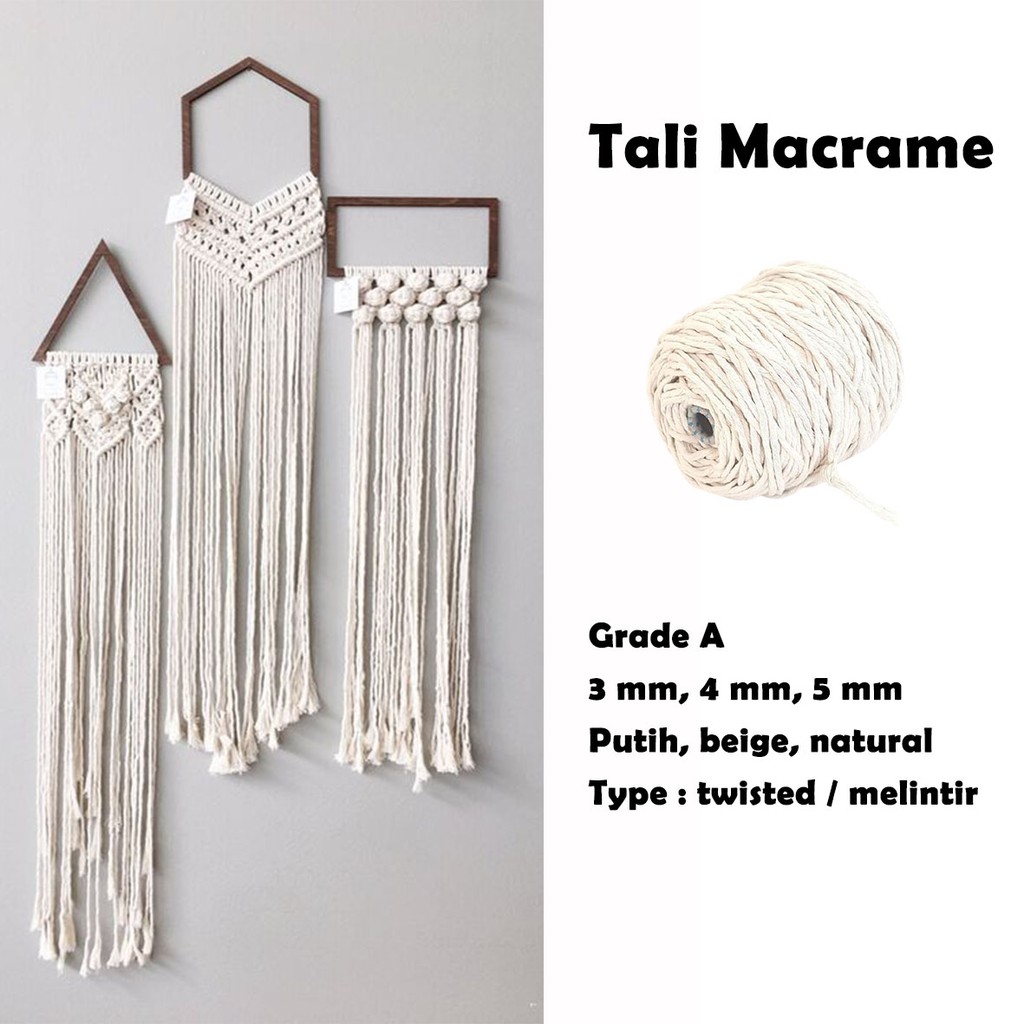 Tali macrame makrame Grade A super katun cotton rope 3, 4, 5 mm - 1 KG ...