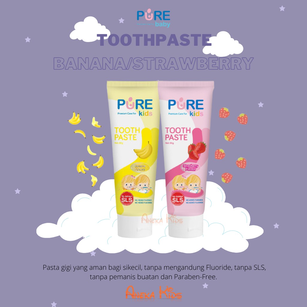 Jual Pure Kids Toothpaste 50 gr - Banana/Strawberry/Orange | Shopee ...