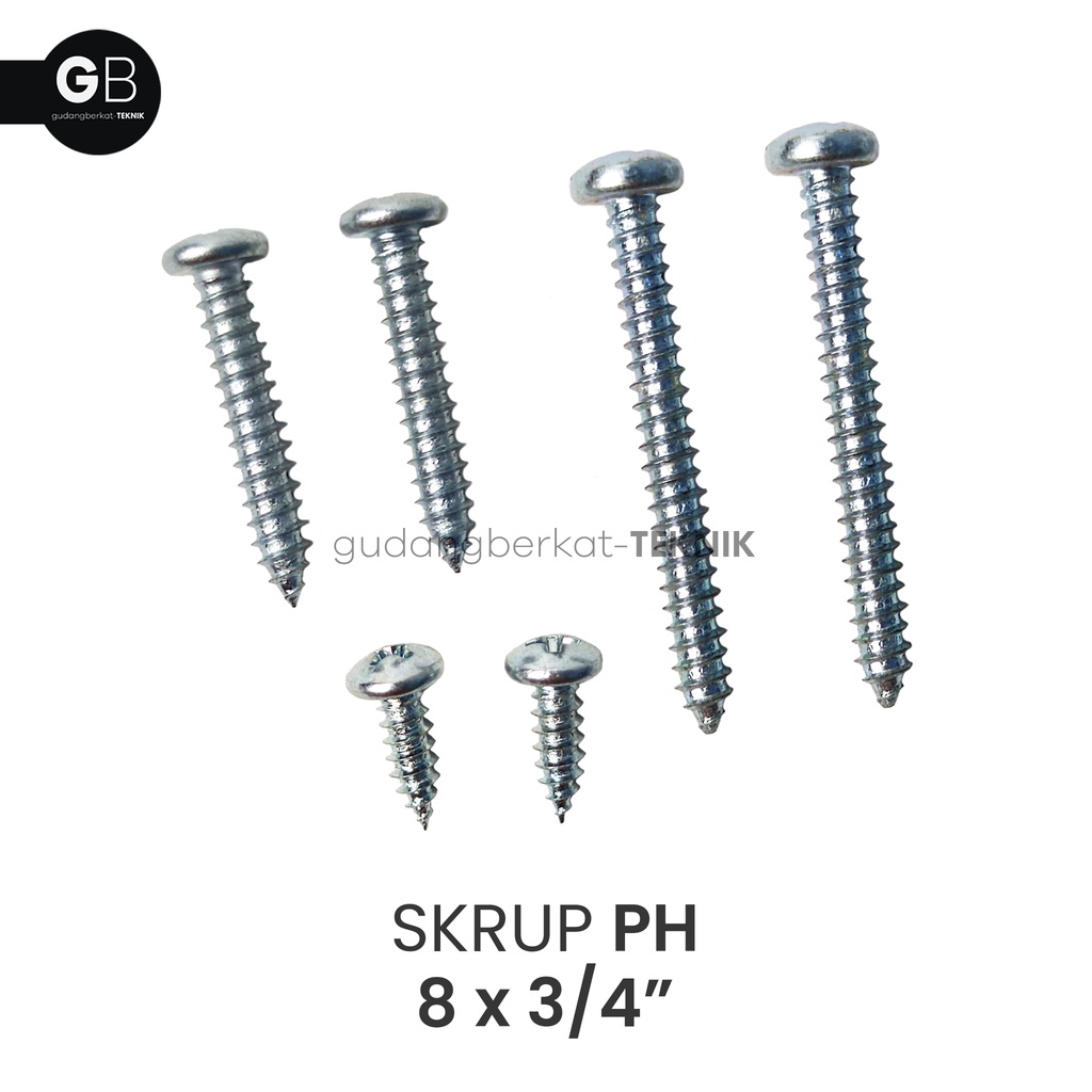 Jual (100 PCS) SKRUP PH 8 x 3/4" (2cm) TAPPING SCREW SEKRUP KEPALA ...