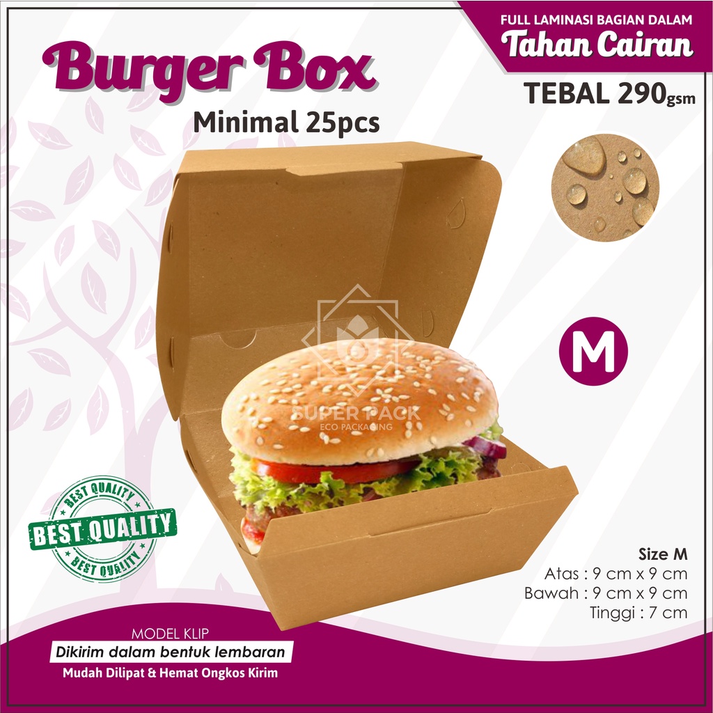 Jual Dus Burger Box Size M Kraft 290 gsm Kotak Brown Paper Craft Roti ...