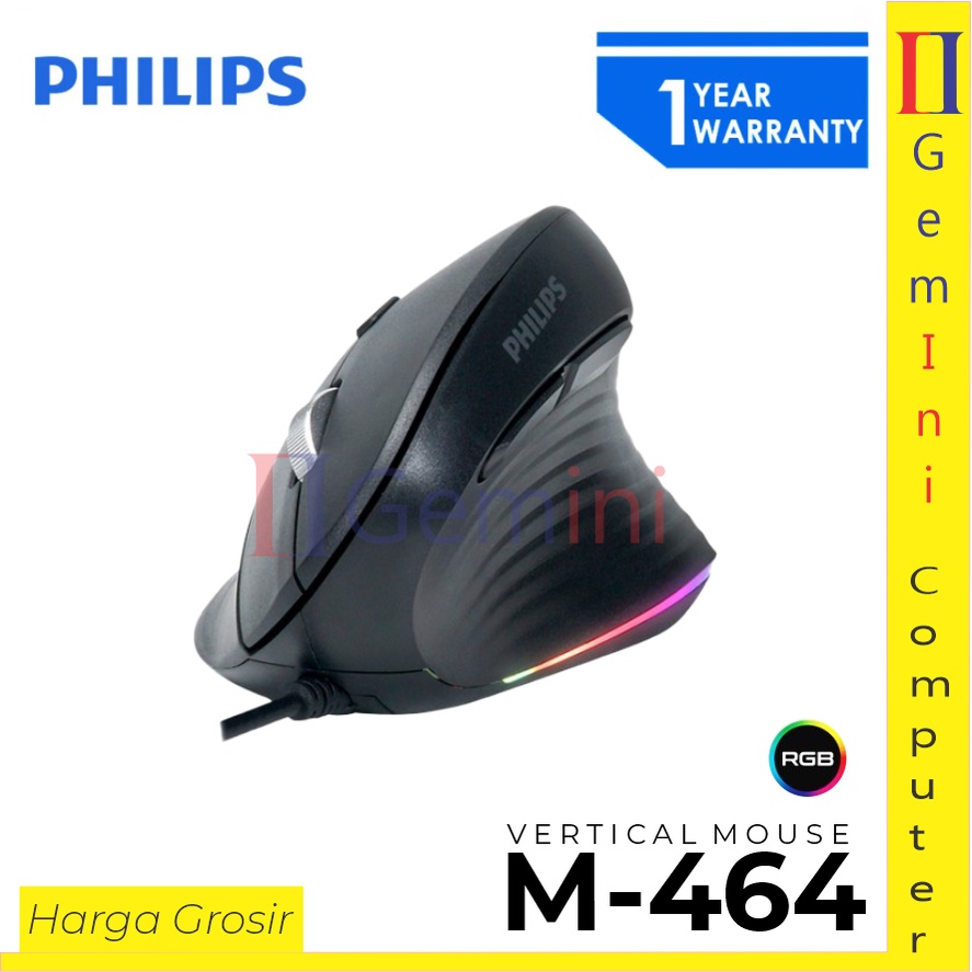 Jual Mouse Philips Vertical M464 Wired M-464 Kabel RGB Light Switch ...