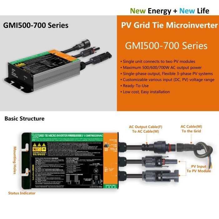 Jual GMI-700 Micro Grid Tie Inverter GTI 700W ON GRID Solar Panel Surya ...