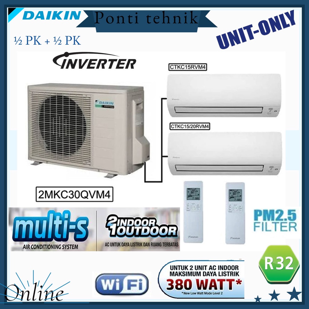 Jual AC DAIKIN MULTI S INVERTER 2MKC30QVM4 (CTKC15+CTKC15) R32 UNIT-ONLY | Shopee Indonesia