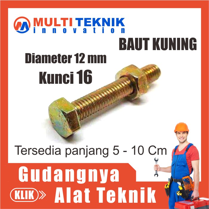Jual Mur Baut Ukuran 16 Sekrup Skrup M12 Kunci 16 Panjang 5 dan 10 cm x ...