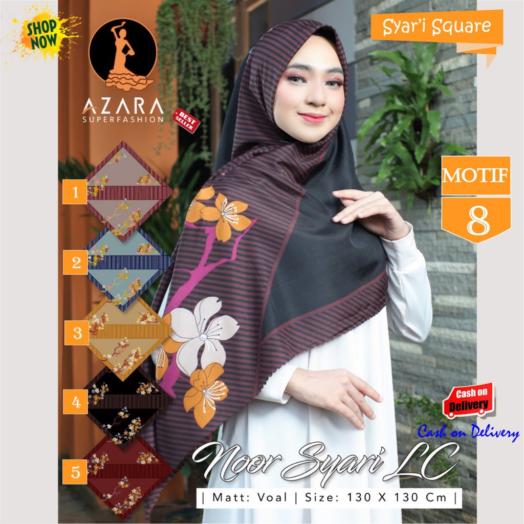 Jilbab Segi Empat Noor Syari Laser Cut Voal Motif 8 by Azara Scarf ...