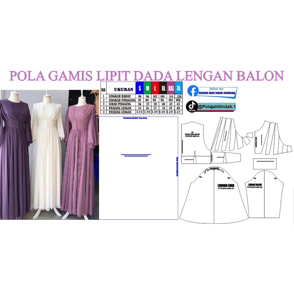 Jual Pola Gamis Dewasa Lipit Dada Lengan BalonPola Instan Pola 1ukuran Pola Siap Pakai | Shopee ...