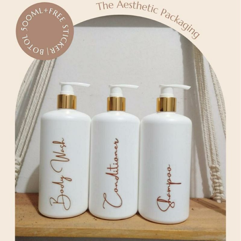 Jual Bottle Refill 500ml pump + free Label sticker aesthetic premium ...