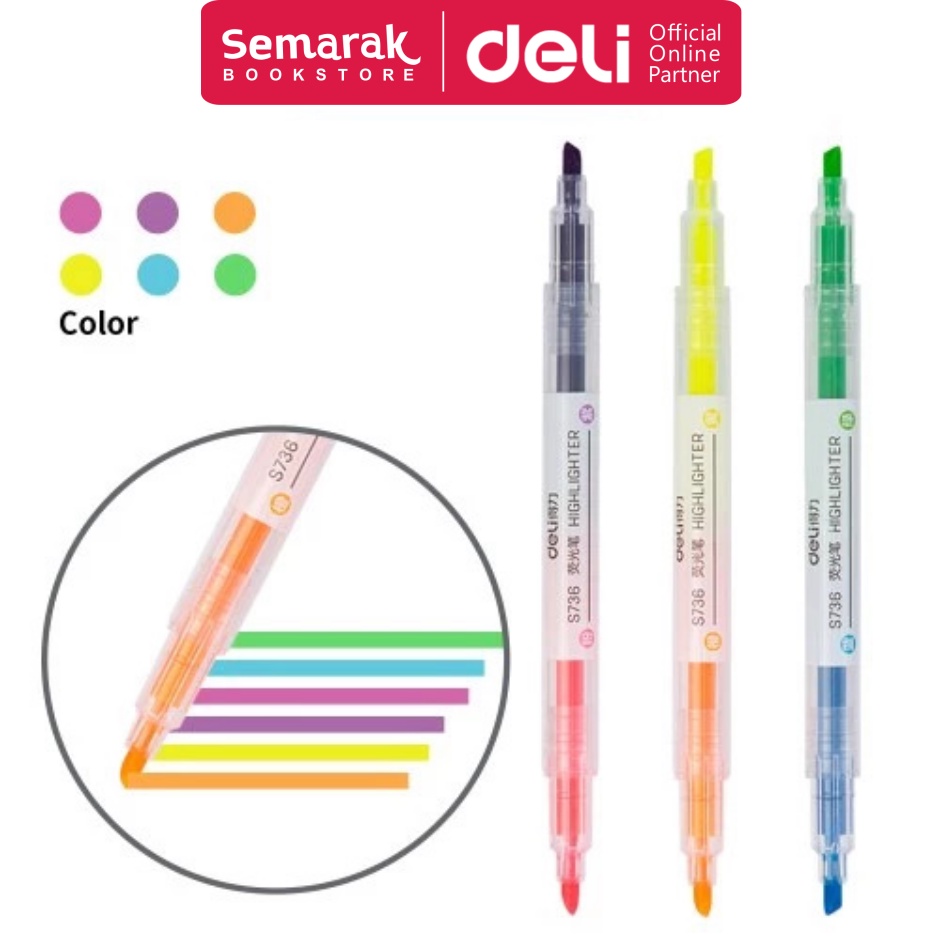 Jual Deli S736 Highighter Dual Tip Pena Penanda Ujung 2 Warna [1 Set 3 ...