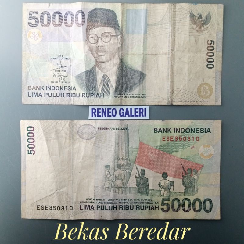 Jual VF 50.000 Rupiah tahun 1999 WR Supratman Soepratman Rp 50000 Uang ...