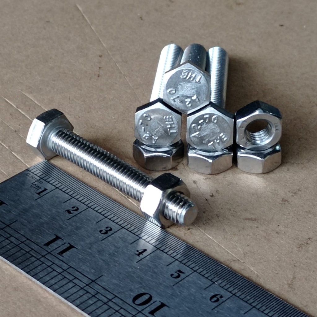 Jual BAUT M6X40 STAINLESS STEEL SS PANJANG 4CM 4 CM 40MM BAUT MUR M6 X ...