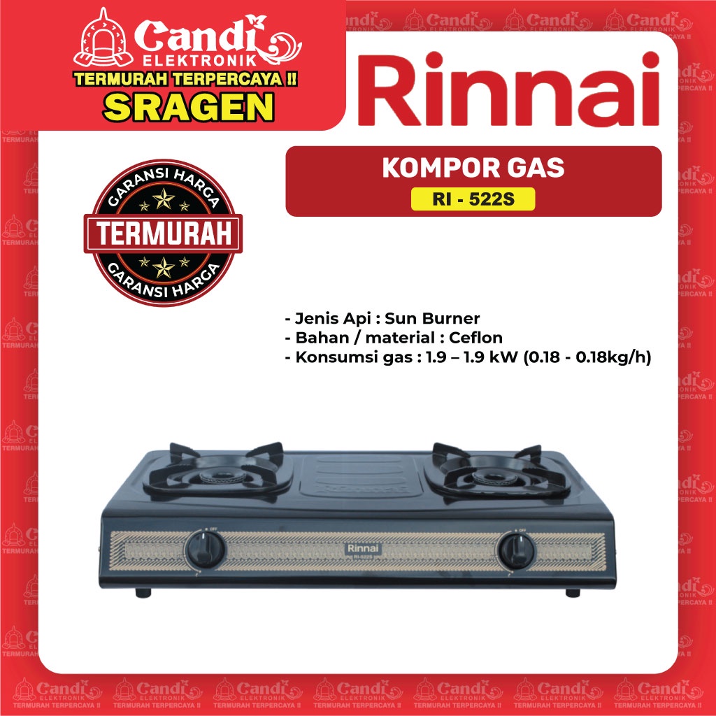 Jual RINNAI KOMPOR GAS 2 TUNGKU - RI 522S | Shopee Indonesia