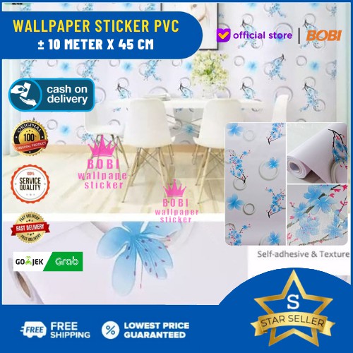 Jual Wallpaper Sticker Motif Bunga Biru , Dasar Ungu Soft S5329 ...