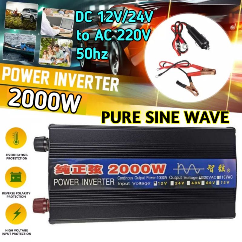 Jual Power Inverter DC ke AC 2000W Pure Sine Wave DC 12V/24V ke AC 220V Inventer PSW 2000 Watt ...