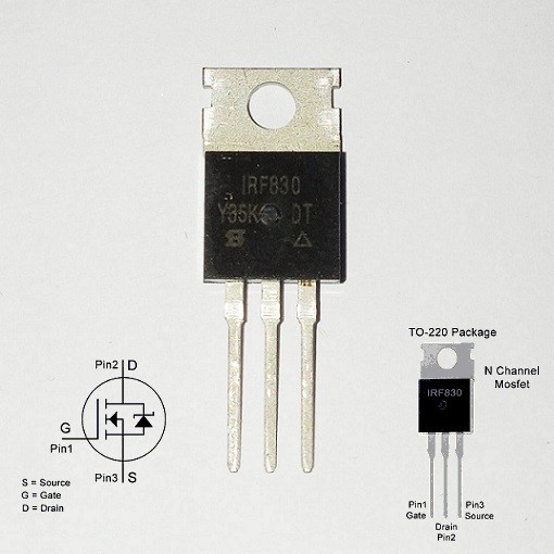Jual MOSFET N-Channel Power IRF 830 IRF830 830 500V Transistor TO-220 Pinout TR Mosfet IRF 830 ...